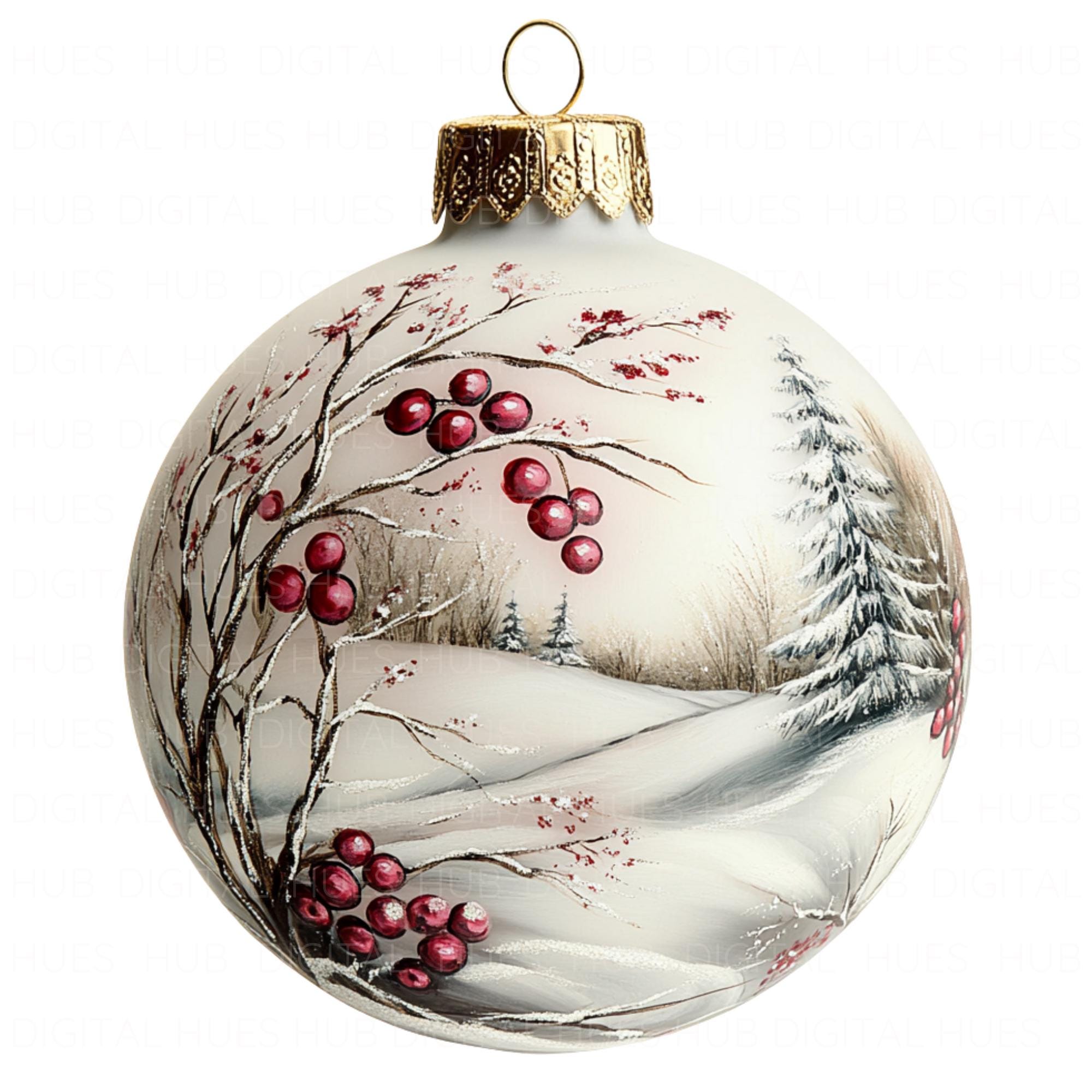 12 White Christmas Bauble Clipart: Watercolor Snow Christmas Ornament ...