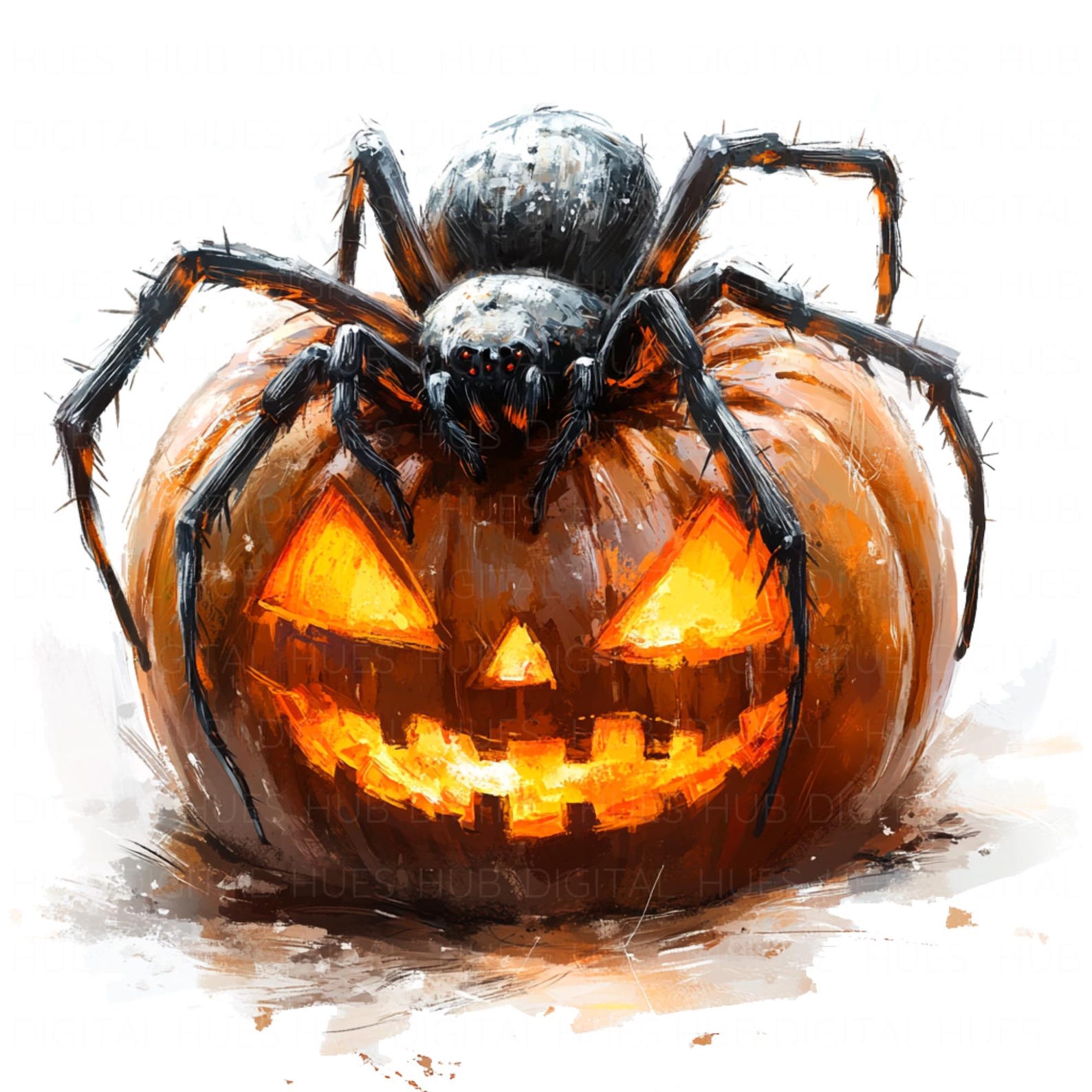 10 Spider on Pumpkin Clipart Watercolor Halloween Spiders Printable ...