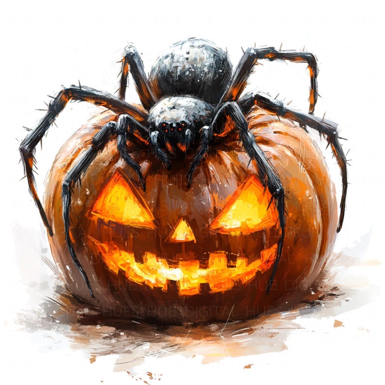 10 Spider on Pumpkin Clipart Watercolor Halloween Spiders Printable ...