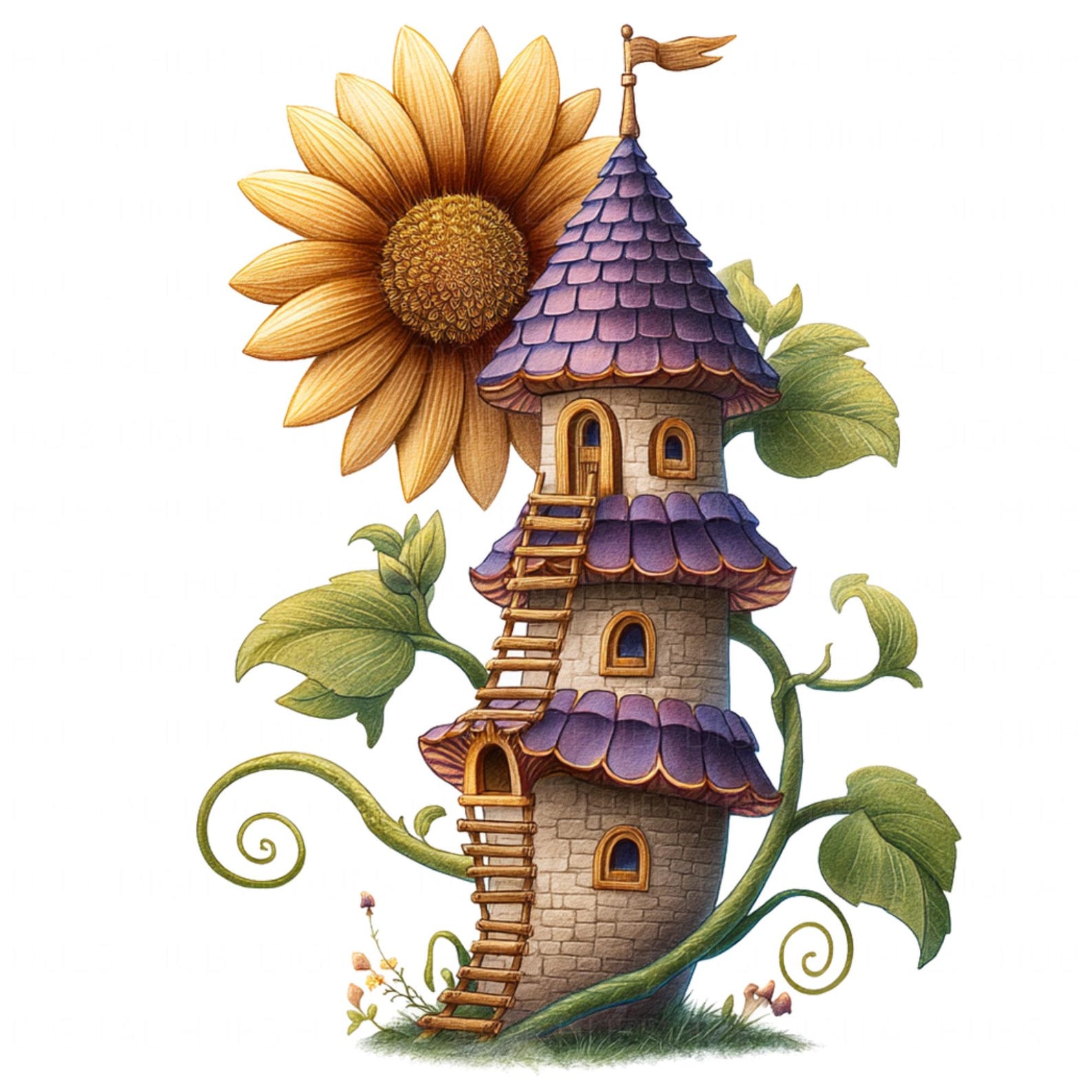 20 Fairy House Flower Clipart Watercolor Spring Flower Whimsical Fairy ...