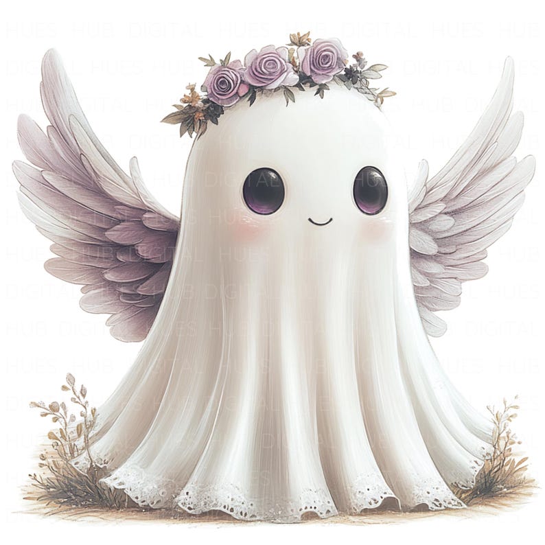12 Cute Floral Ghost Angel Clipart Watercolor Kawaii Ghost Nursery Wall ...