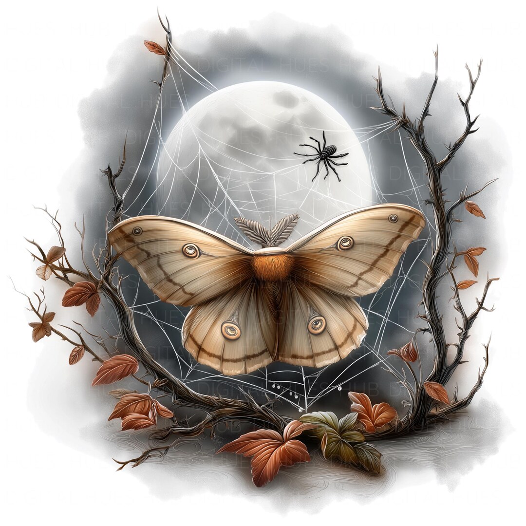 13 Gothic Moth Spider Clipart Watercolor Halloween Moth Spooky Moth ...