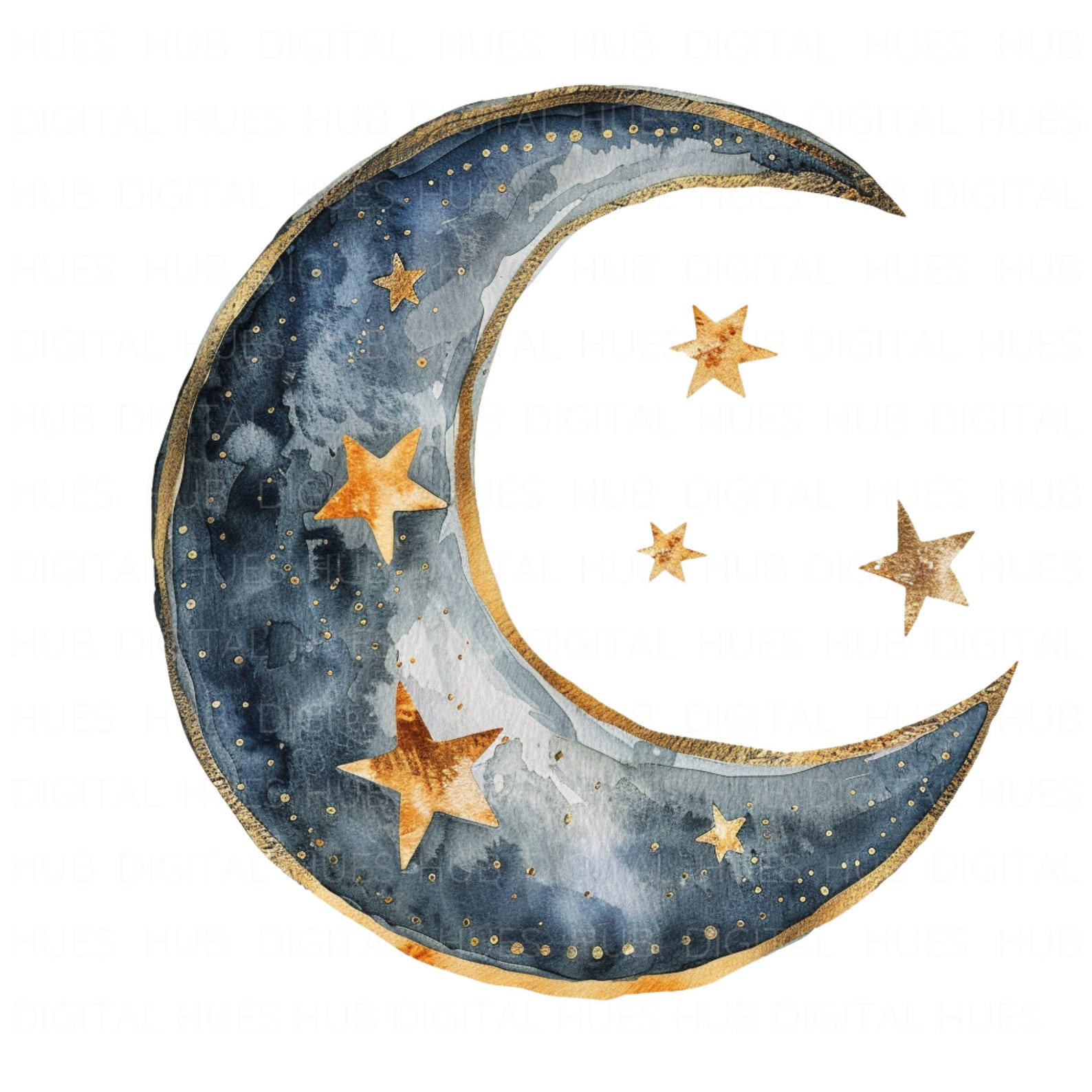 11 Watercolor Moon Clipart Moon and Star Kids Bedroom Wall Art ...
