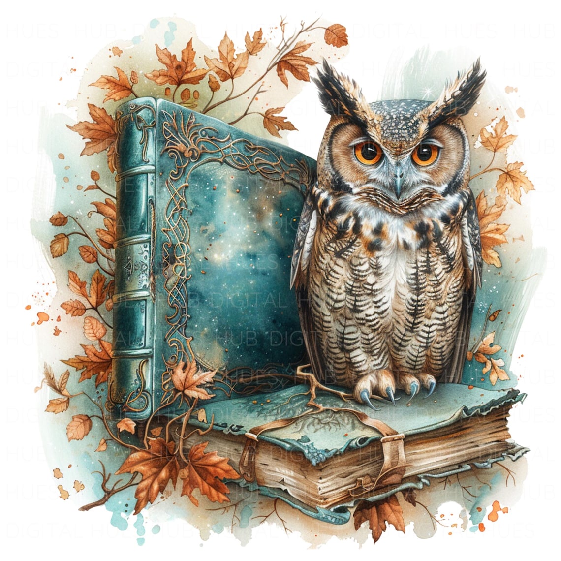 10 Owl and Magic Book Clipart Watercolor Nursery Owl Magic Clipart High ...