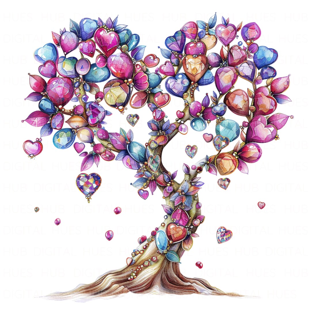 12 Colorful Jewel Tree Clipart Watercolor Gemstone Tree of Life High ...