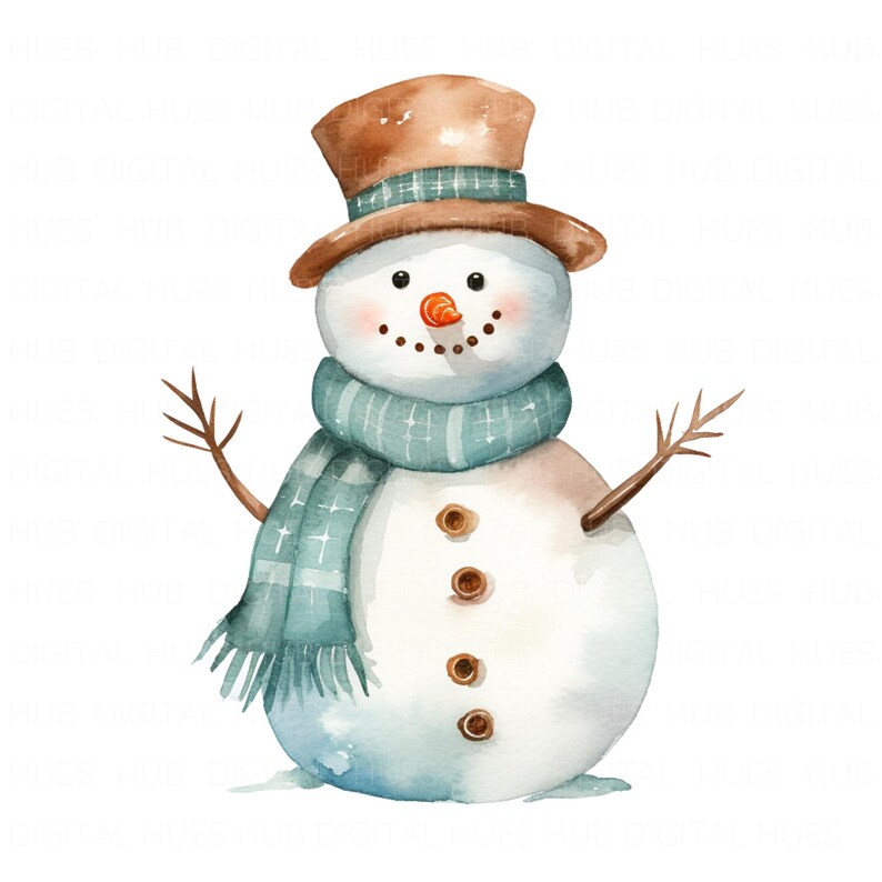 10 Watercolor Snowman Christmas Clipart Watercolor Festive Holiday ...