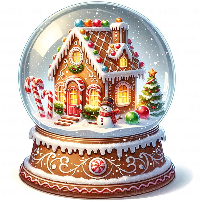 10 Christmas Gingerbread House Snow Globe Clipart: Watercolor Cozy ...