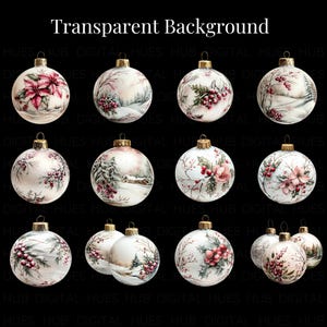12 White Christmas Bauble Clipart: Watercolor Snow Christmas Ornament ...