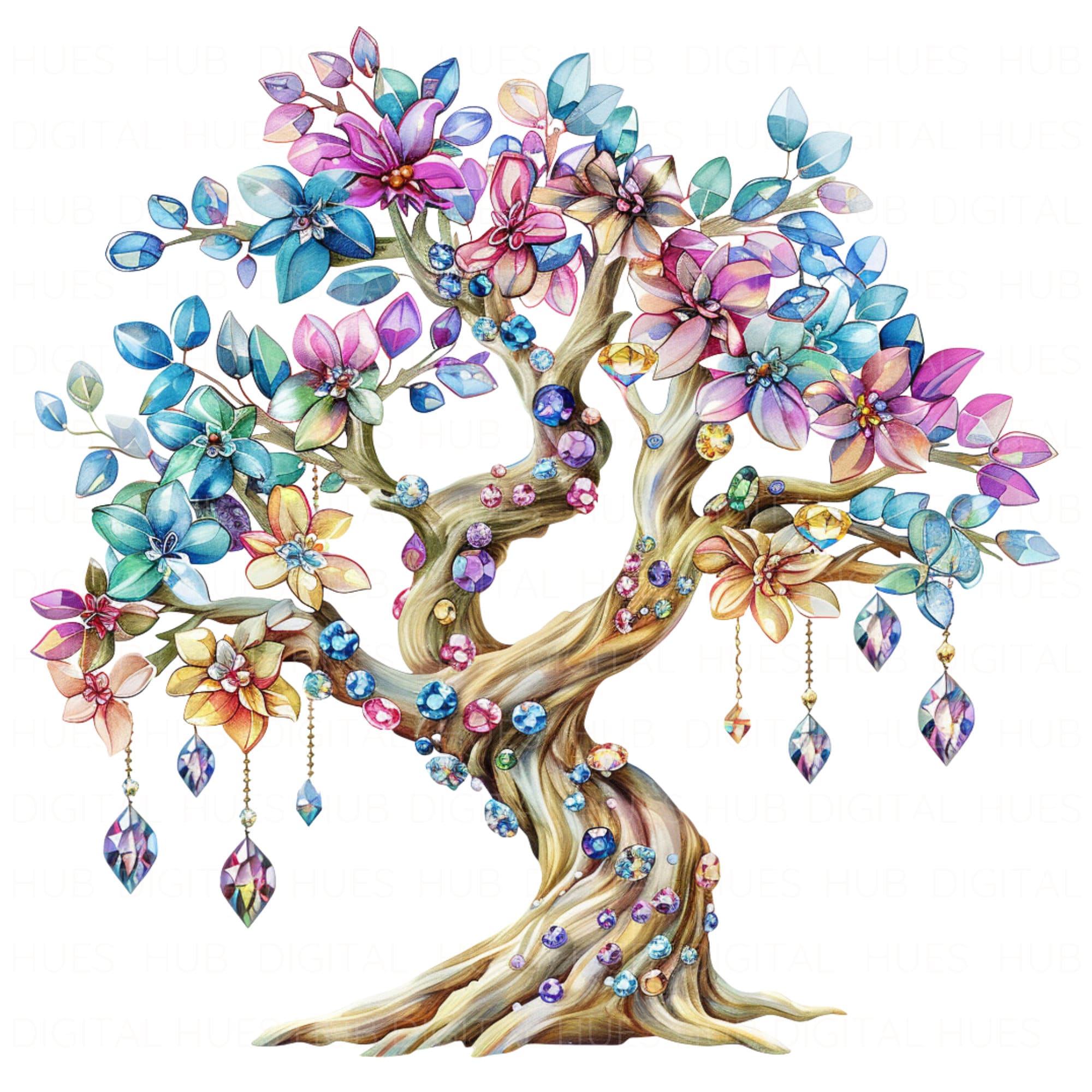 12 Colorful Jewel Tree Clipart Watercolor Gemstone Tree of Life High ...