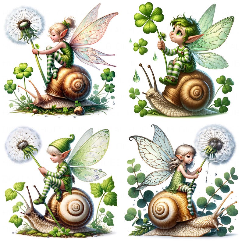 15 Pixie and Snail Clipart Watercolor Quirky Fairy Pixie Printable High ...