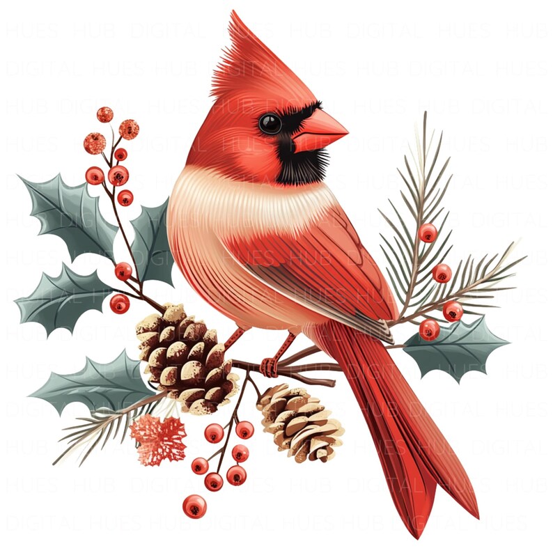 11 Red Cardinal Christmas Card Clipart Watercolor Holiday Printable ...