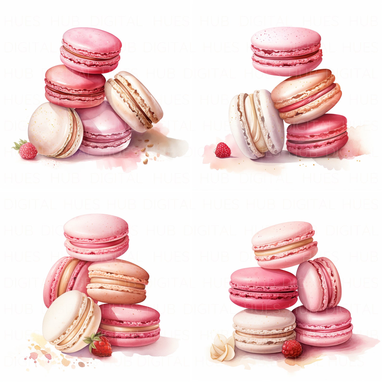 15 Watercolor Macarons Clipart Bundle Watercolor Cookies Clipart Printable High Quality JPEG ...