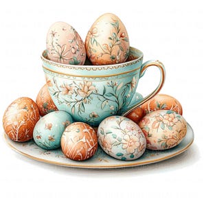 11 Festive Easter Teacup Clipart Watercolor Easter Eggs Cup Printable ...