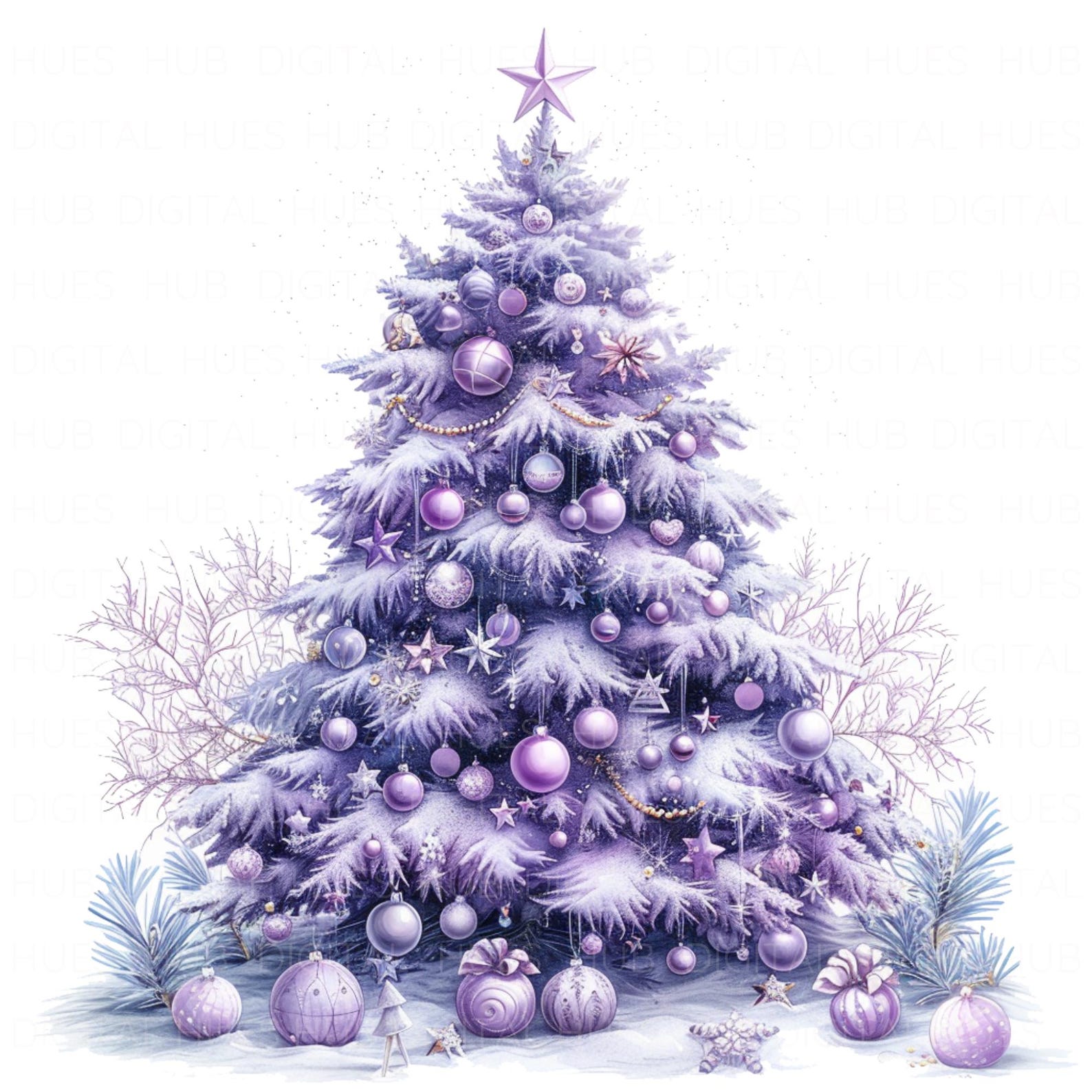 11 Purple Christmas Tree Clipart Watercolor Magical Christmas Winter ...