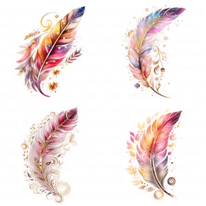 17 Magic Feather Clipart Bundle Watercolor Boho Feather Art Clipart ...