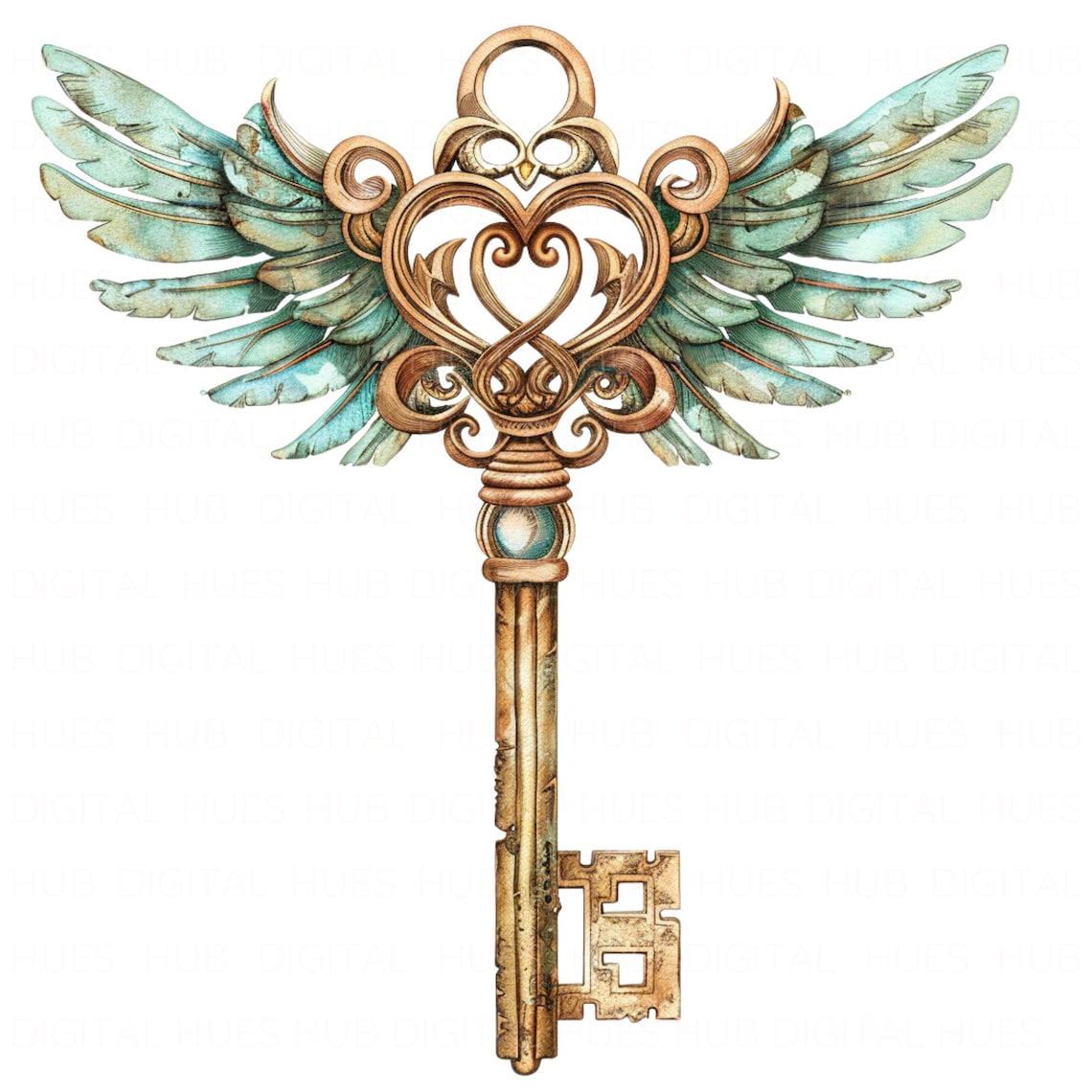 12 Magic Key With Wings Clipart Watercolor Fairy Key Fantasy Clipart ...