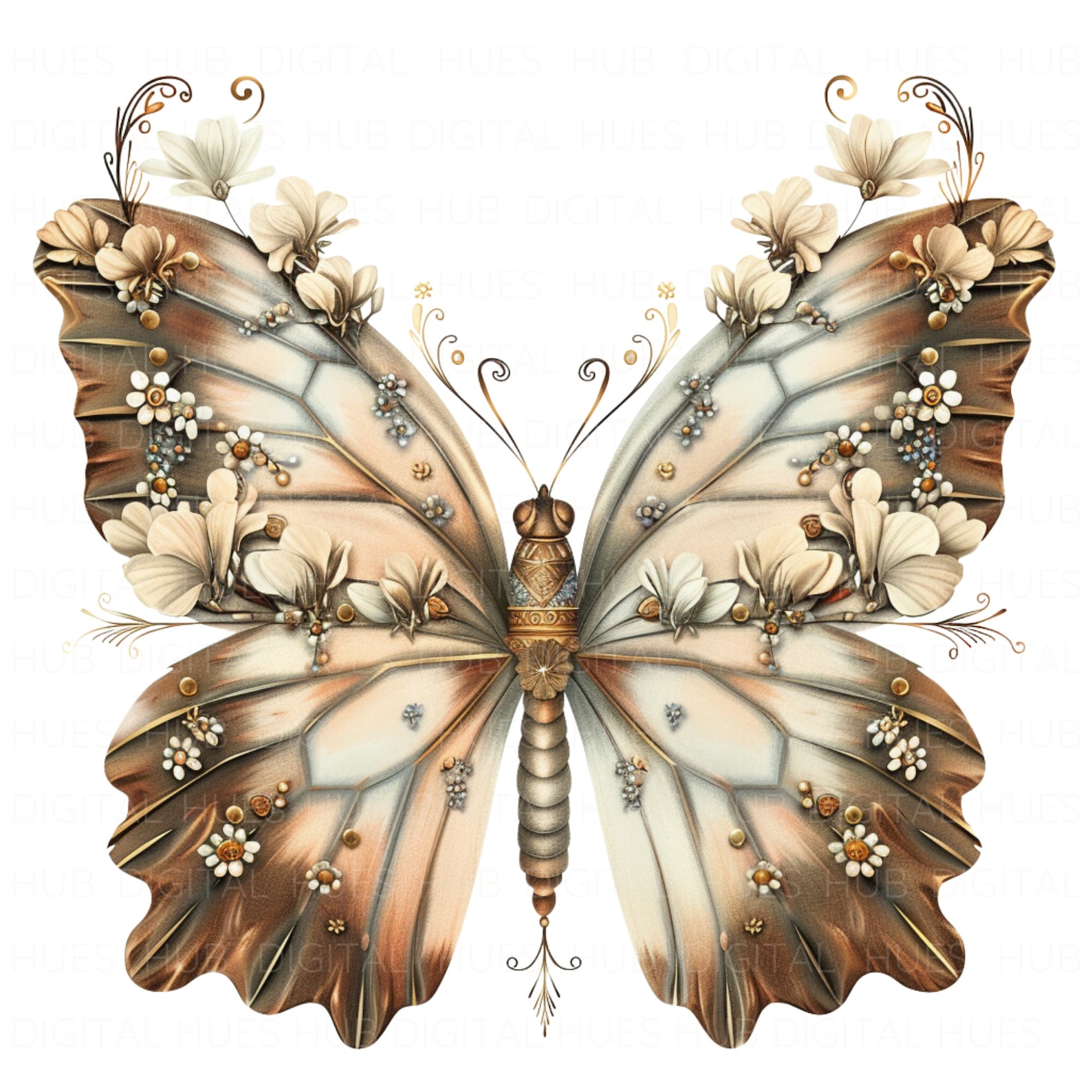 10 Floral Butterfly Clipart Bundle Watercolor Boho Butterfly Clipart ...