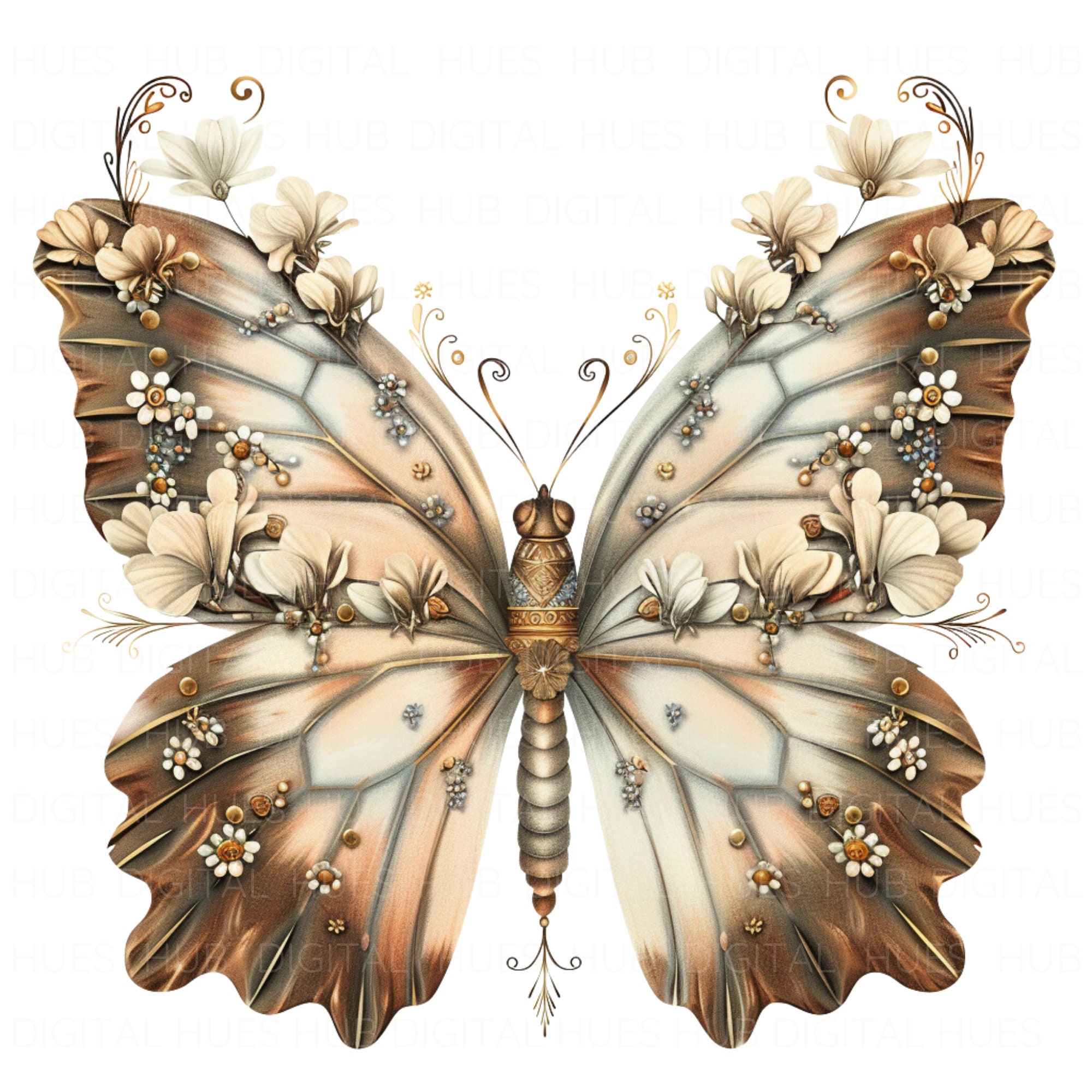 10 Floral Butterfly Clipart Bundle Watercolor Boho Butterfly Clipart ...