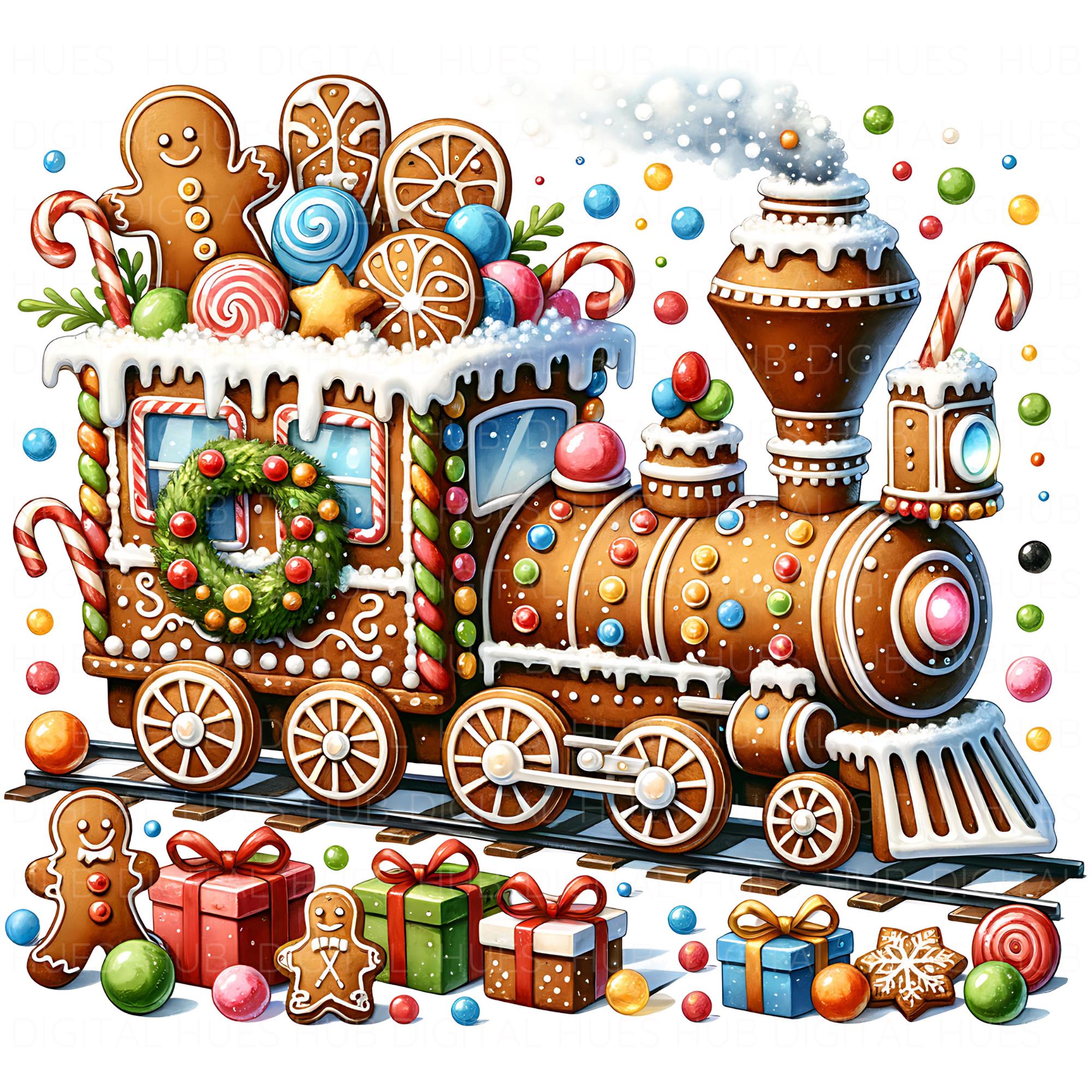 10 Gingerbread Train Clipart: Watercolor Christmas Holiday Cookie ...