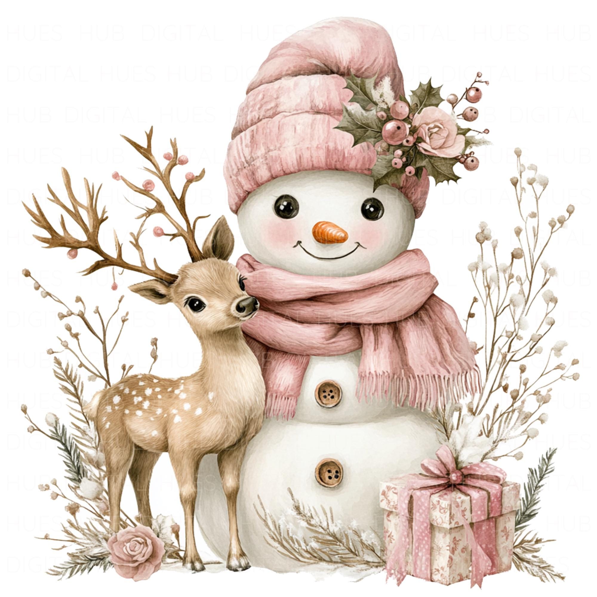 13 Snowman With Reindeer Clipart Watercolor Festive Holiday Graphic ...