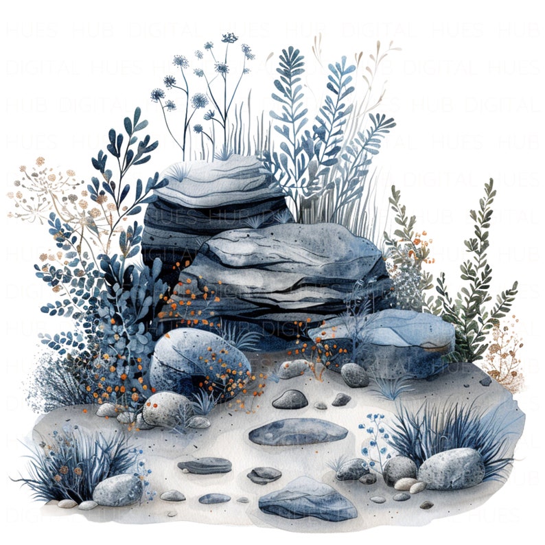 15 Rock Garden Clipart Bundle Watercolor Rock Clipart Printable High ...