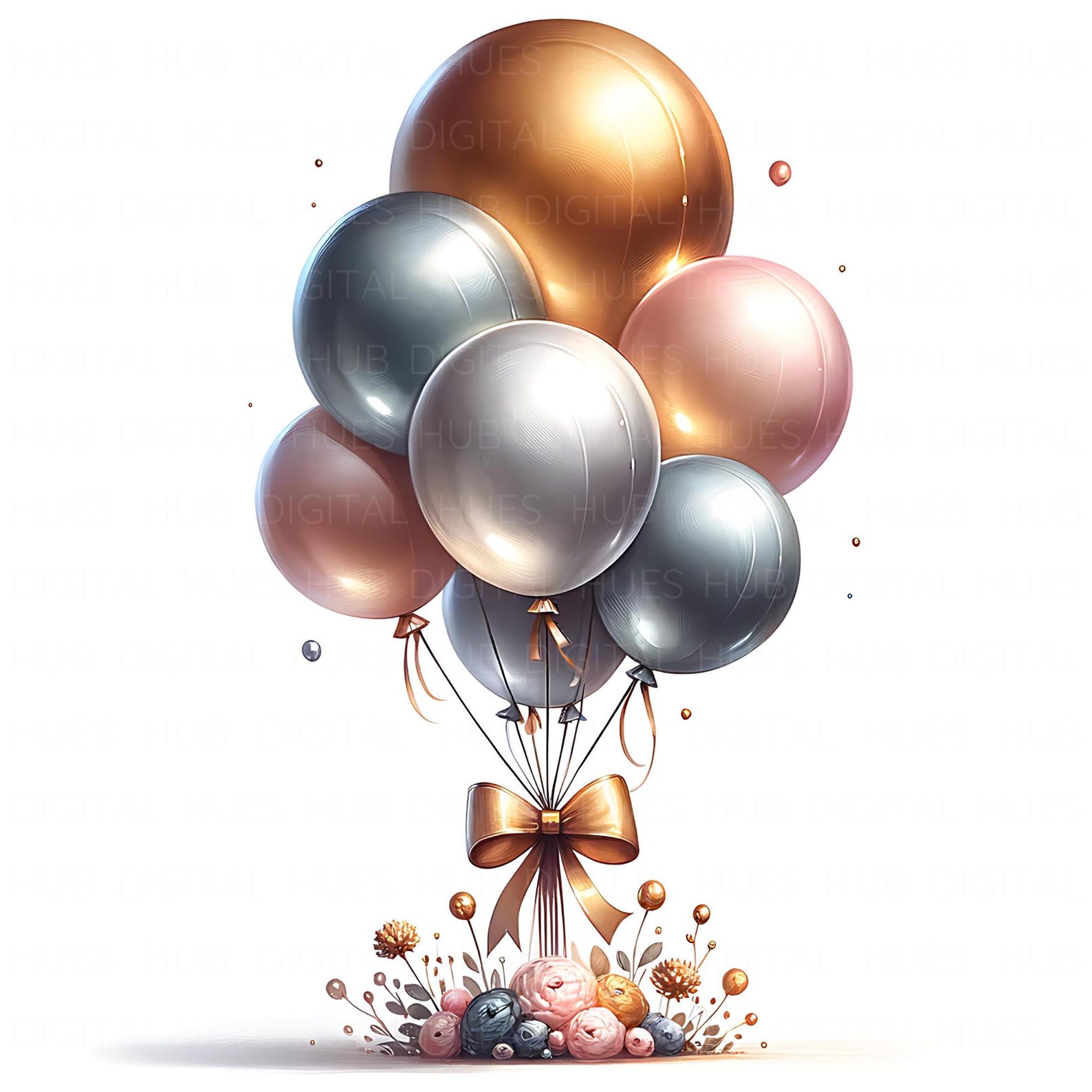 14 Golden Silver Balloon Clipart Party Balloons Floral Balloons ...