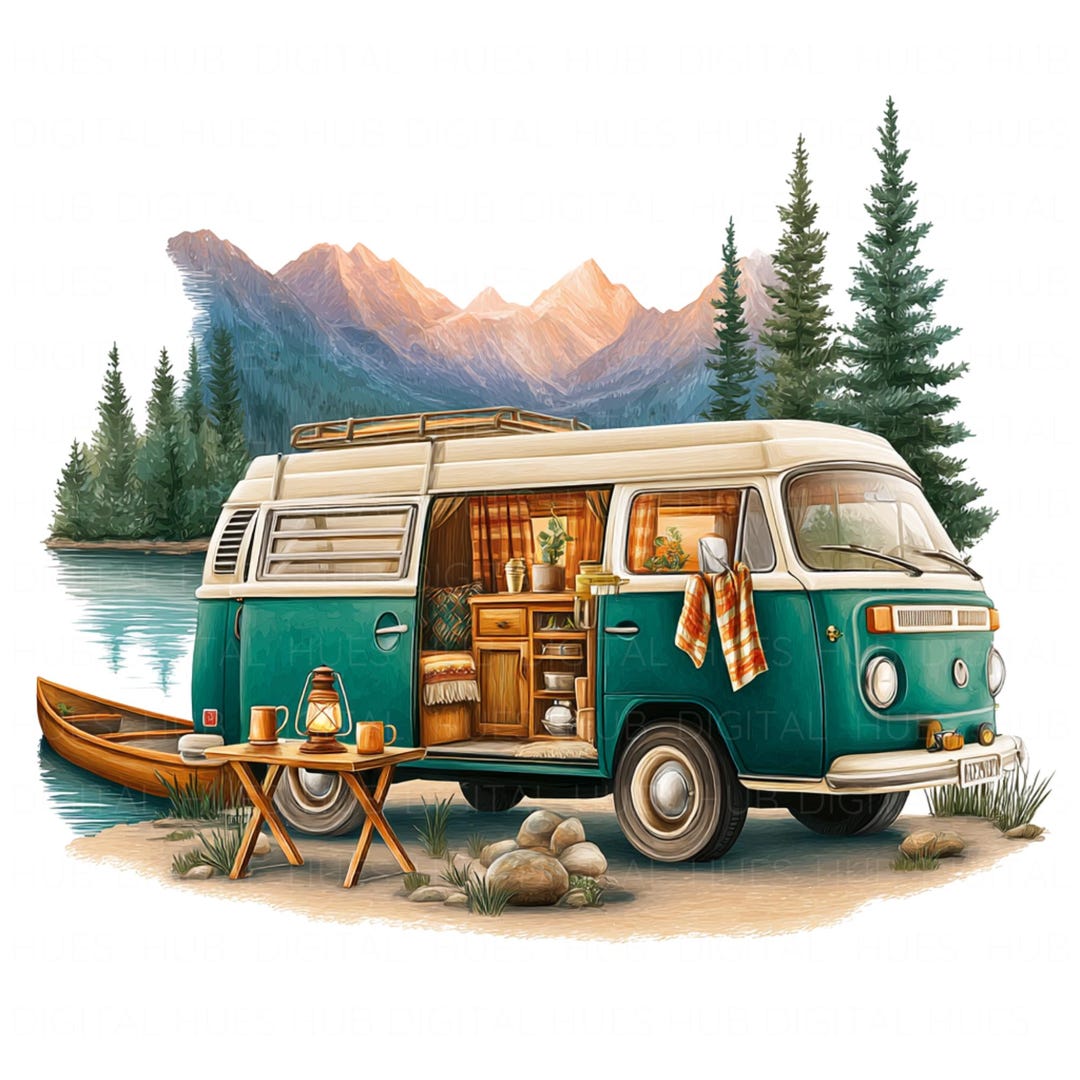 10 Camping Van Clipart Watercolor Outdoor Nature Adventure Traveling ...
