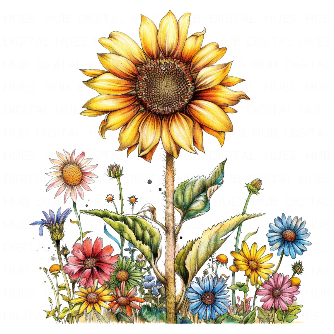 10 Sunflower Daisy Field Clipart Bundle Watercolor Nursery Sunflower ...