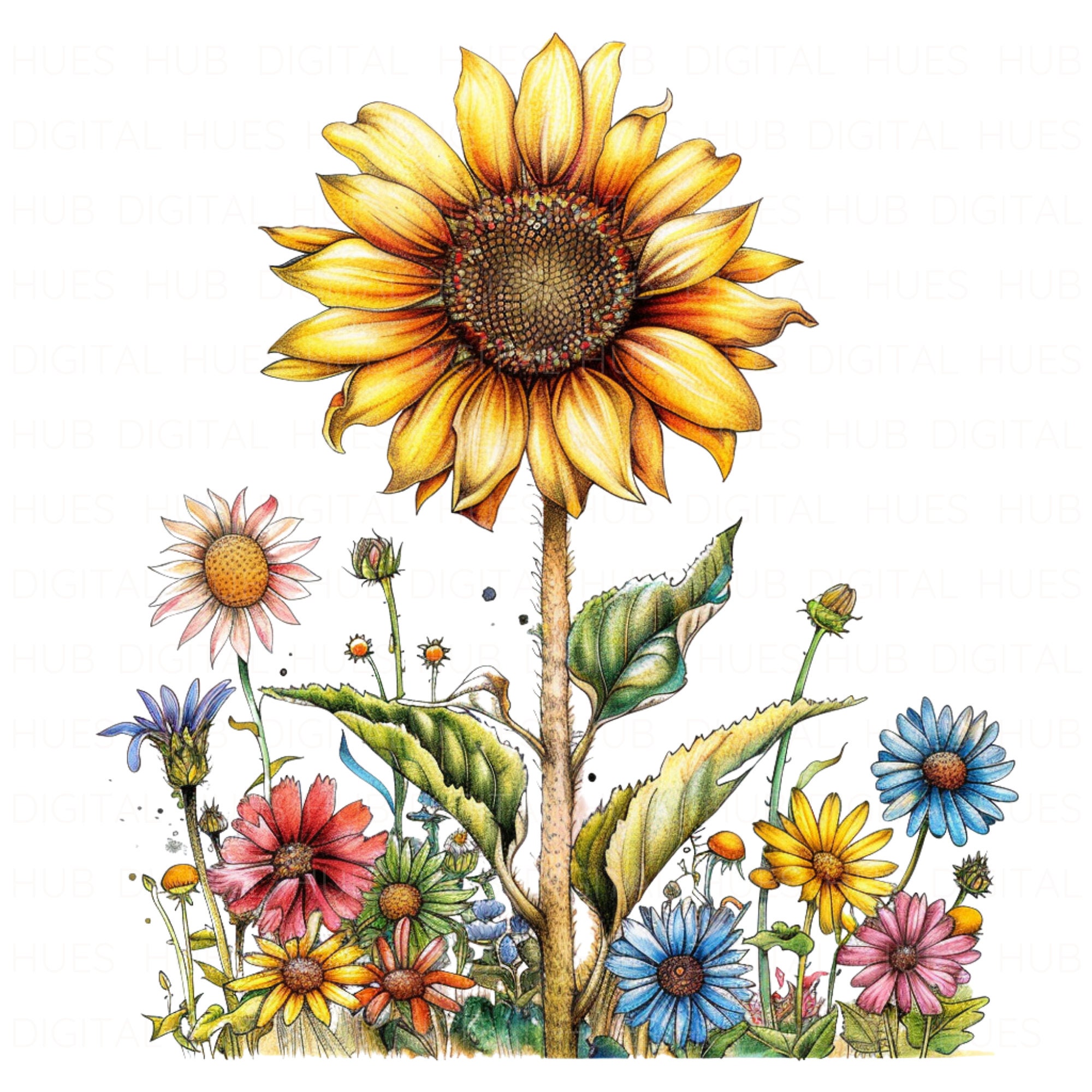 10 Sunflower Daisy Field Clipart Bundle Watercolor Nursery Sunflower ...