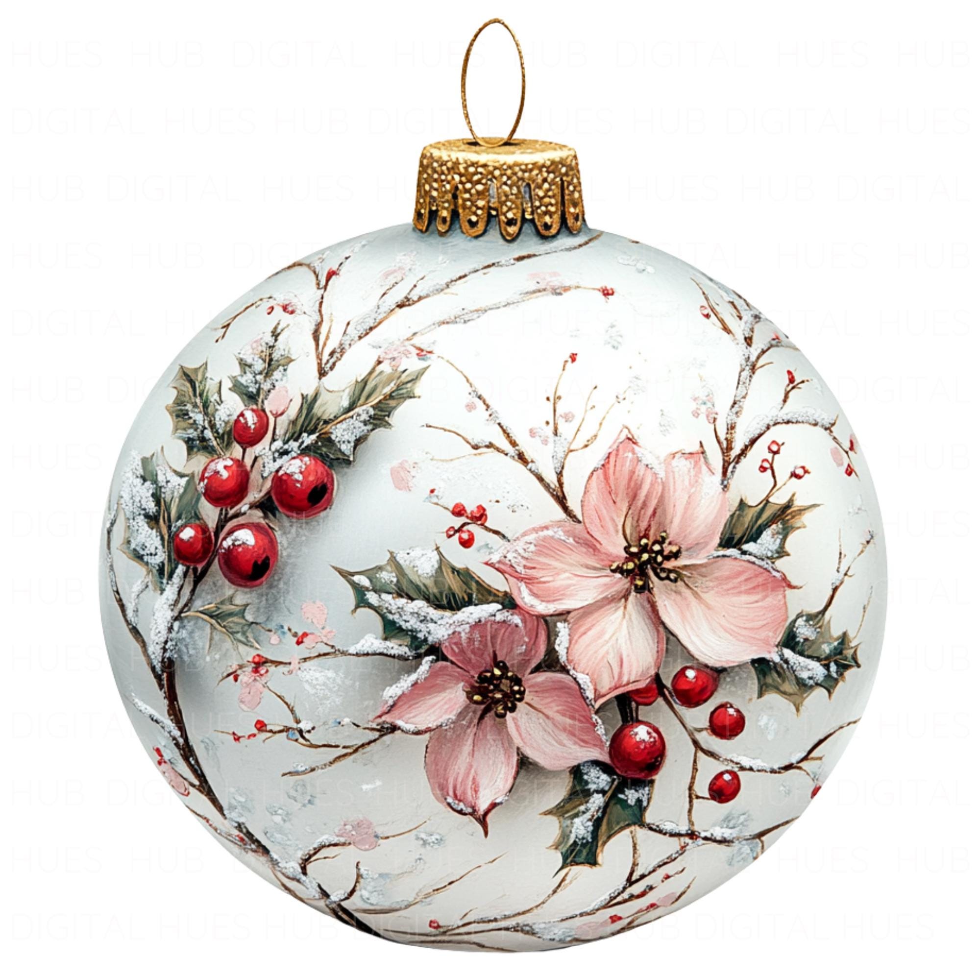 12 White Christmas Bauble Clipart: Watercolor Snow Christmas Ornament ...
