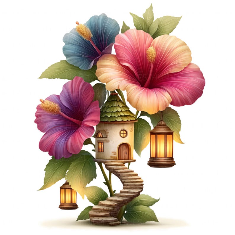 20 Fairy House Flower Clipart Watercolor Spring Flower Whimsical Fairy ...