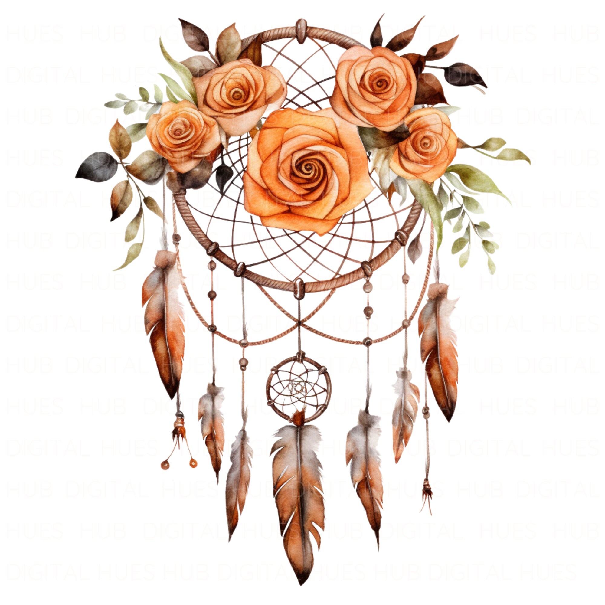 11 Rose Dream Catcher Clipart Watercolor Floral Dream Catcher Printable ...