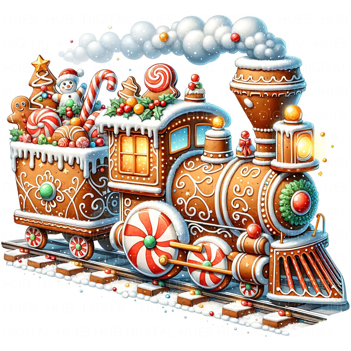 10 Gingerbread Train Clipart: Watercolor Christmas Holiday Cookie ...