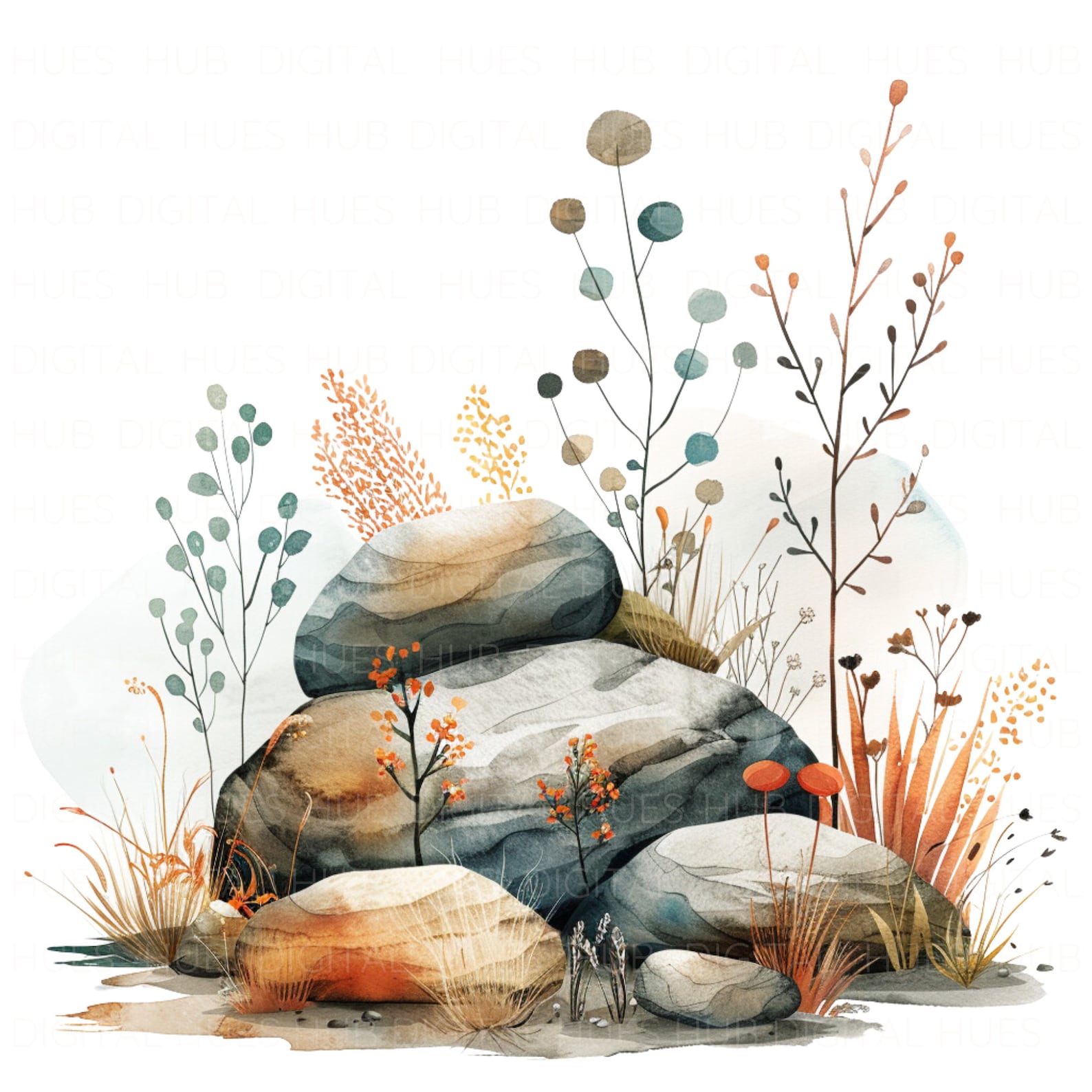 15 Rock Garden Clipart Bundle Watercolor Rock Clipart Printable High ...