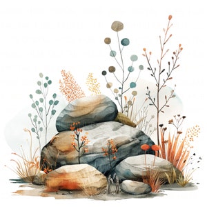 15 Rock Garden Clipart Bundle Watercolor Rock Clipart Printable High ...
