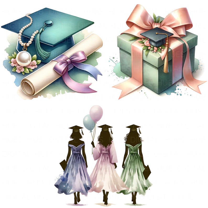 14 Graduation Cap Diploma Clipart Watercolor Perfect Student Gift Idea ...