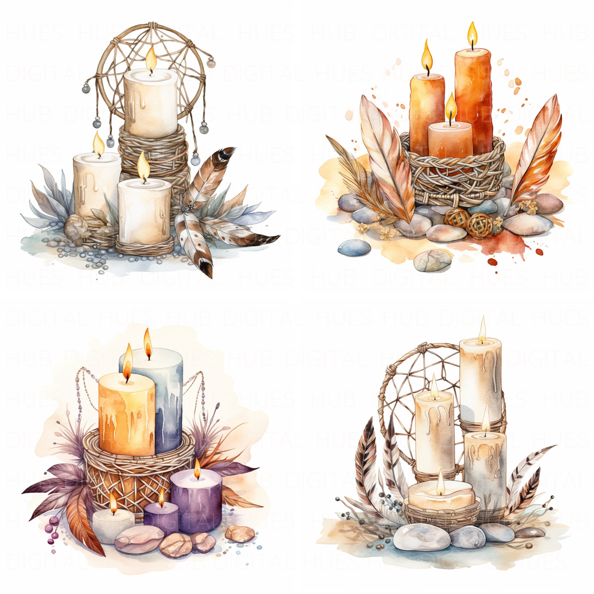 20 Watercolor Candle Clipart Bundle Candlestick Clipart Printable High ...