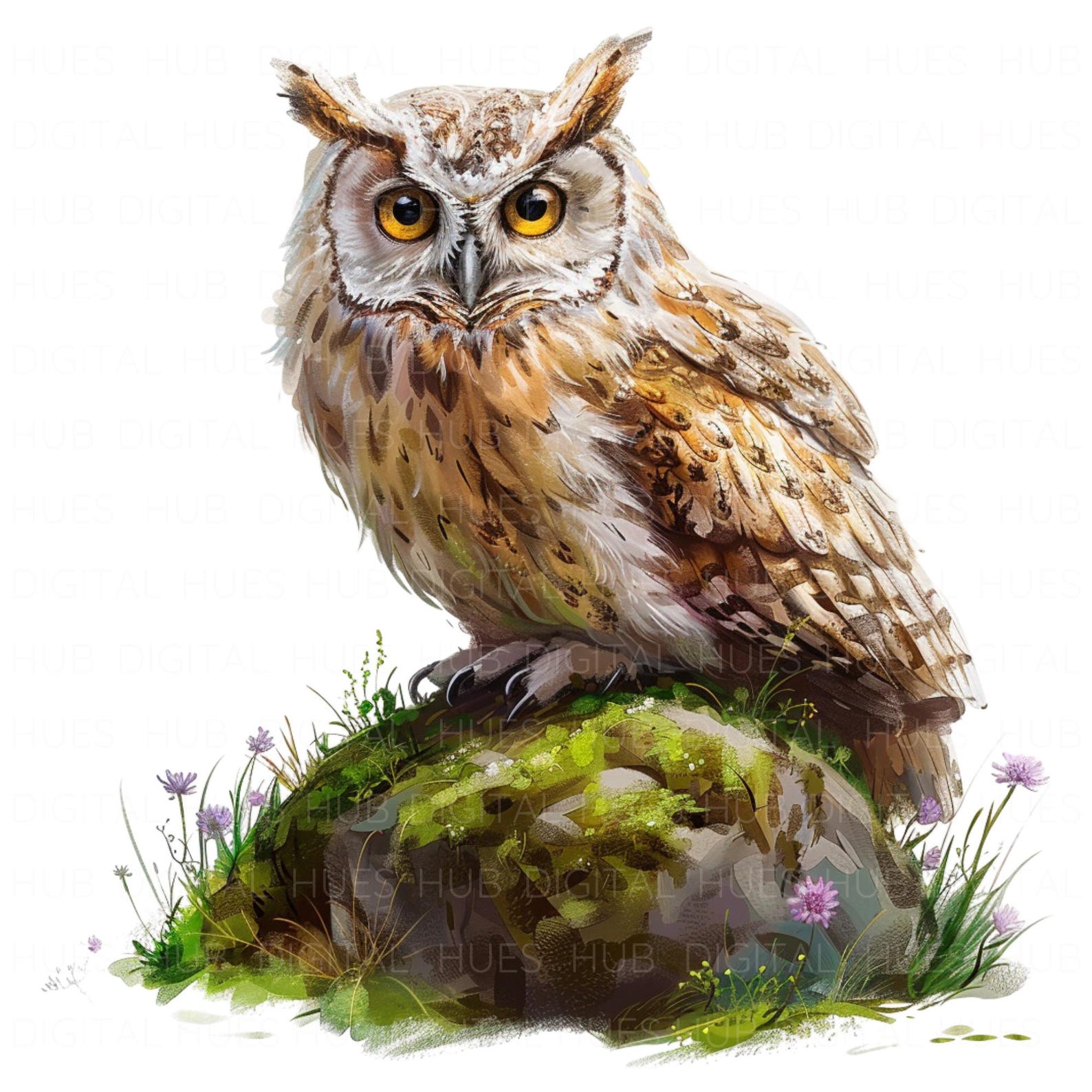12 Owl on Moss Rock Clipart Watercolor Nursery Owl Digital Download ...