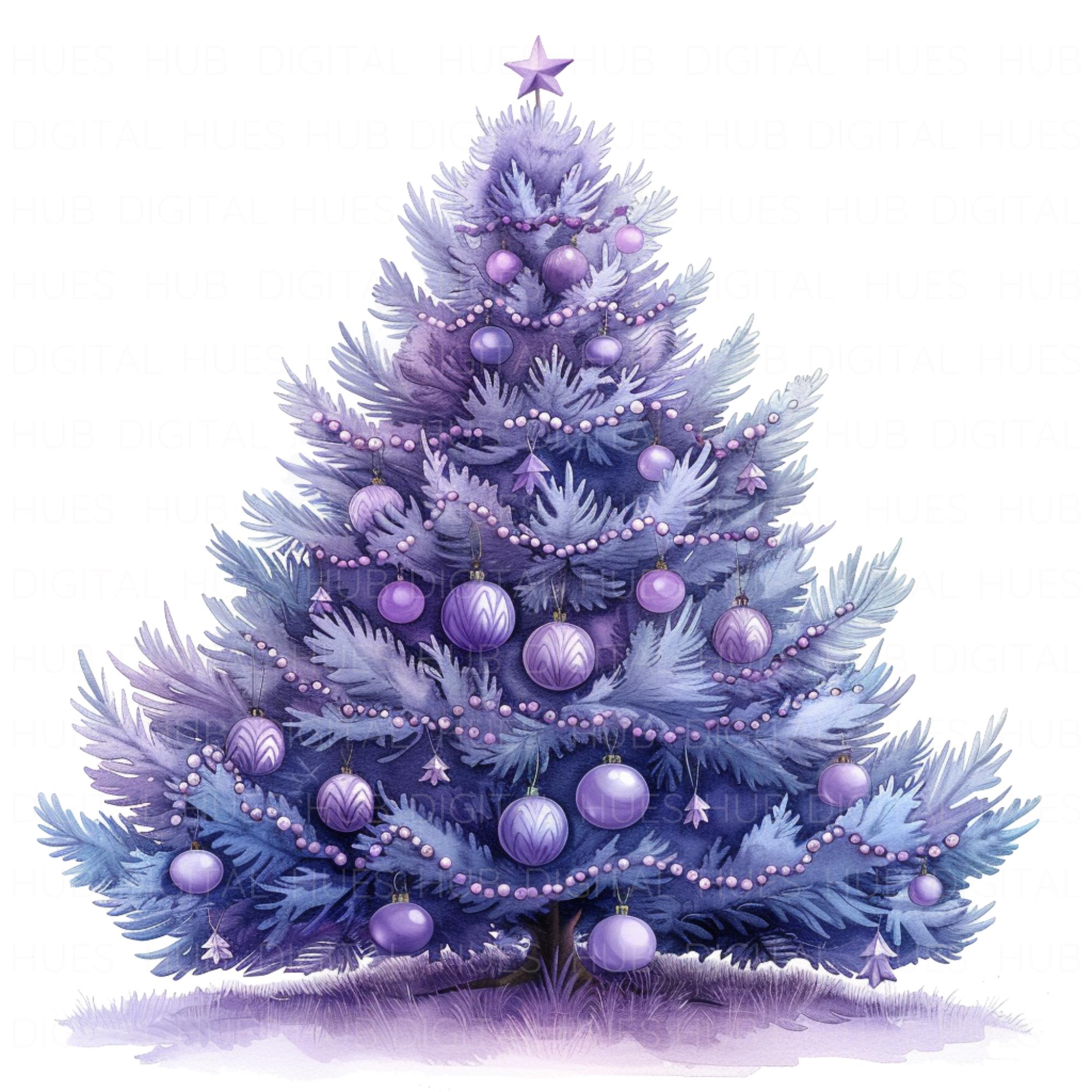 11 Purple Christmas Tree Clipart Watercolor Magical Christmas Winter ...