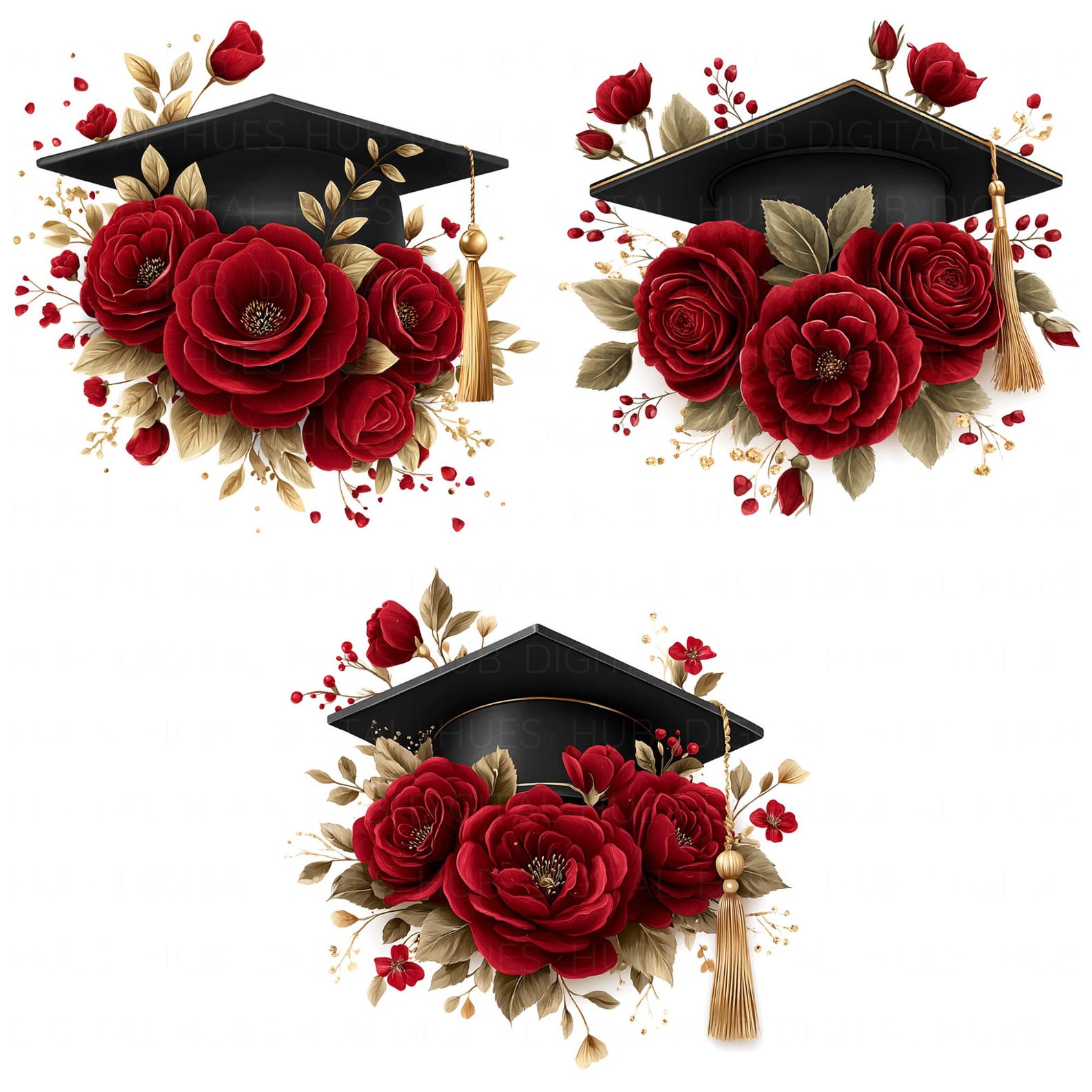 11 Rose Graduation Cap Clipart Watercolor Perfect Student Gift Idea ...