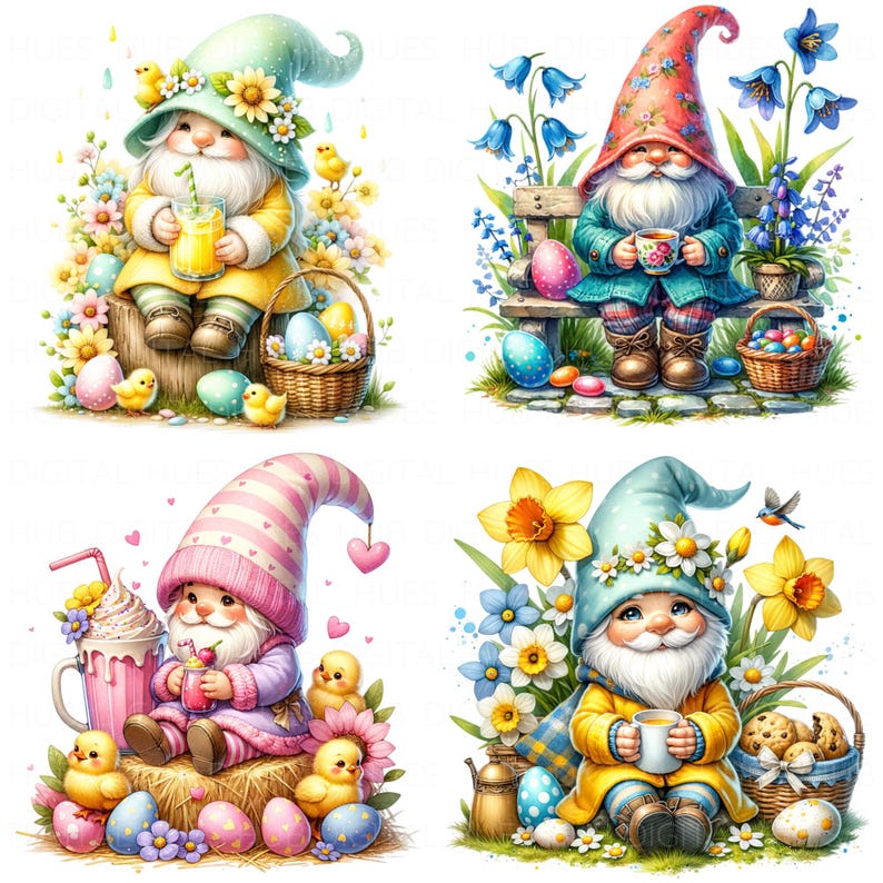 10 Whimsical Easter Gnome Clipart Watercolor Garden Gnome Printable ...