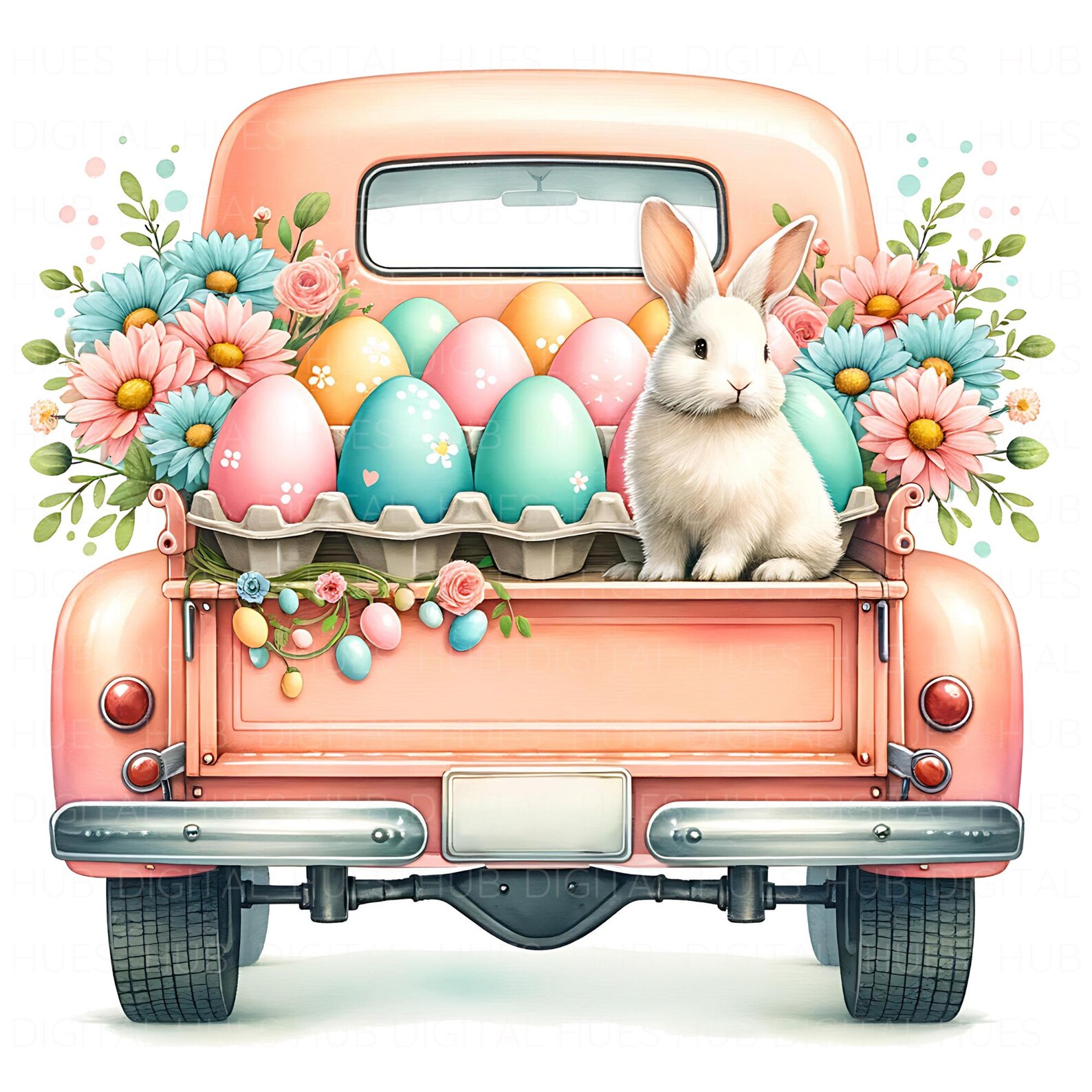 10 Easter Truck Clipart Watercolor Easter Spring Animal Printable High ...