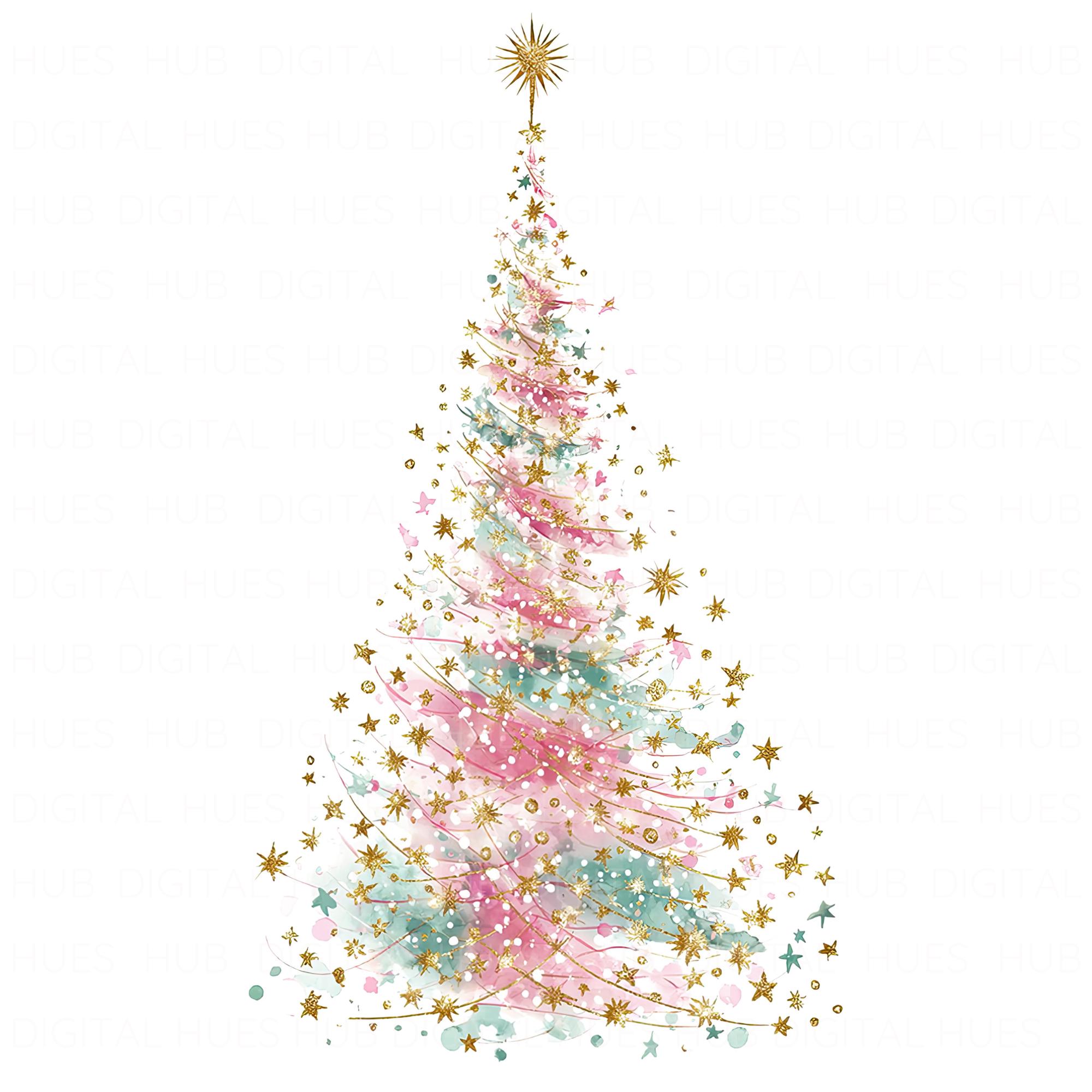 11 Sparkling Christmas Tree Clipart: Watercolor Elegant Holiday Tree ...