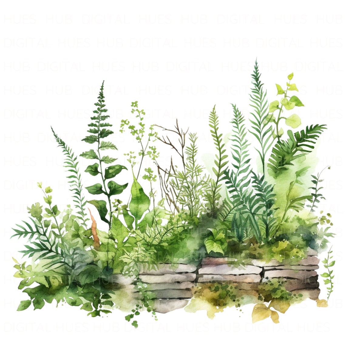 12 Wild Grass and Bricks Clipart Bundle Watercolor Botanical Clipart ...