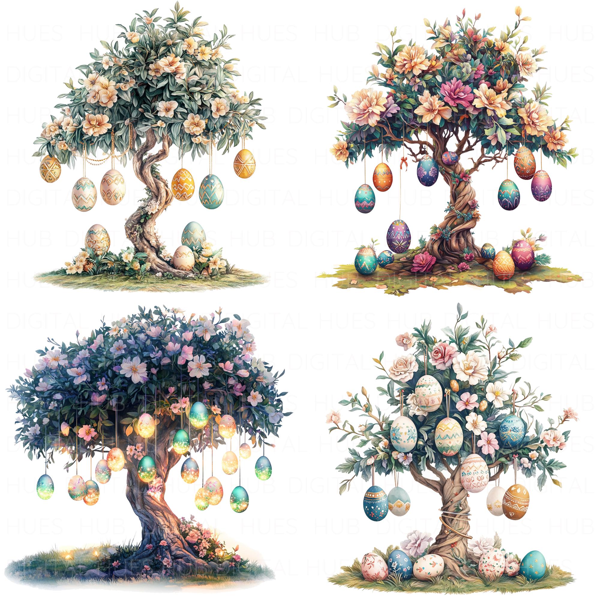 17 Easter Egg Treeclipart Watercolor Floral Spring Tree Printable High ...