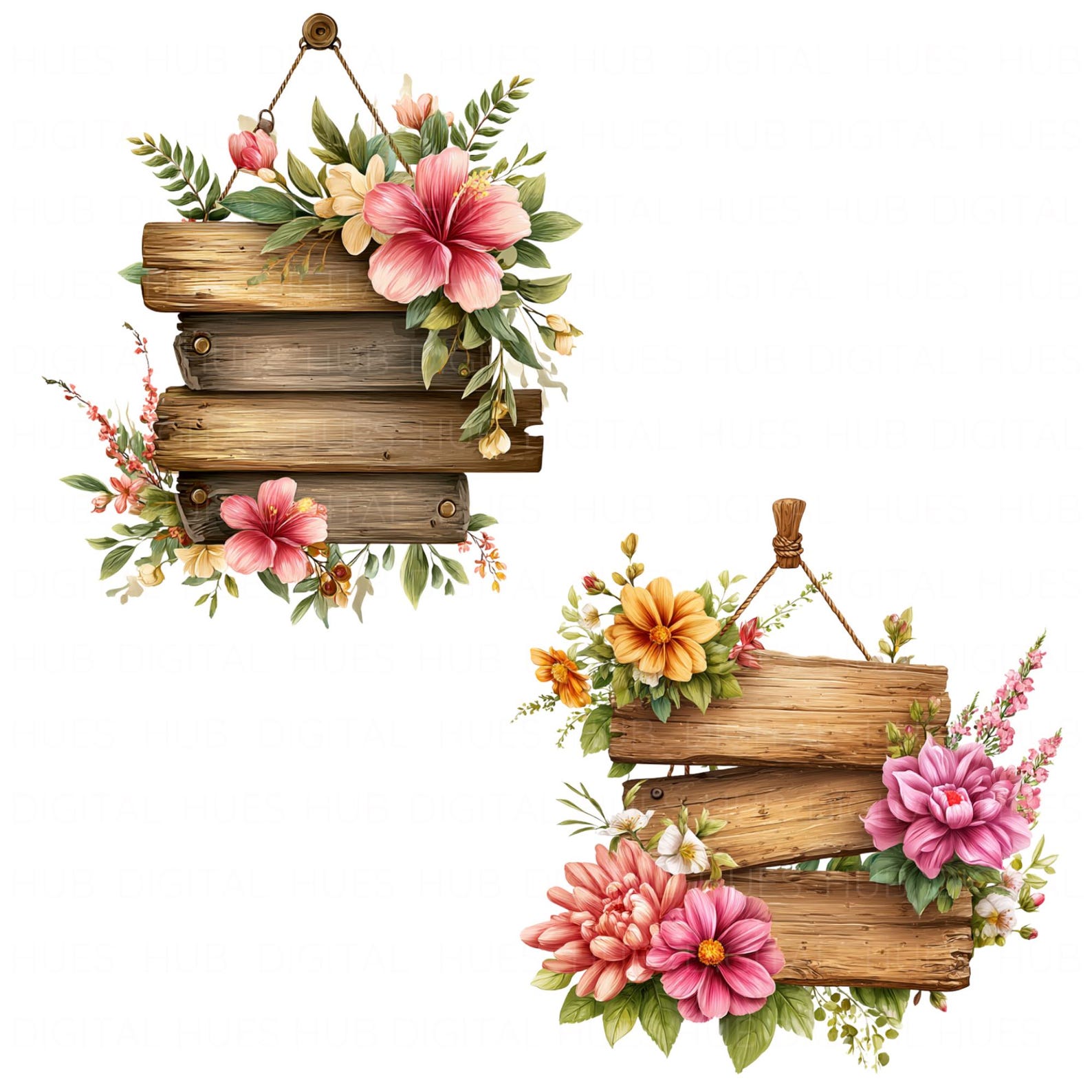 11 Floral Wooden Sign Clipart Watercolor Vintage Hanging Garden Sign ...