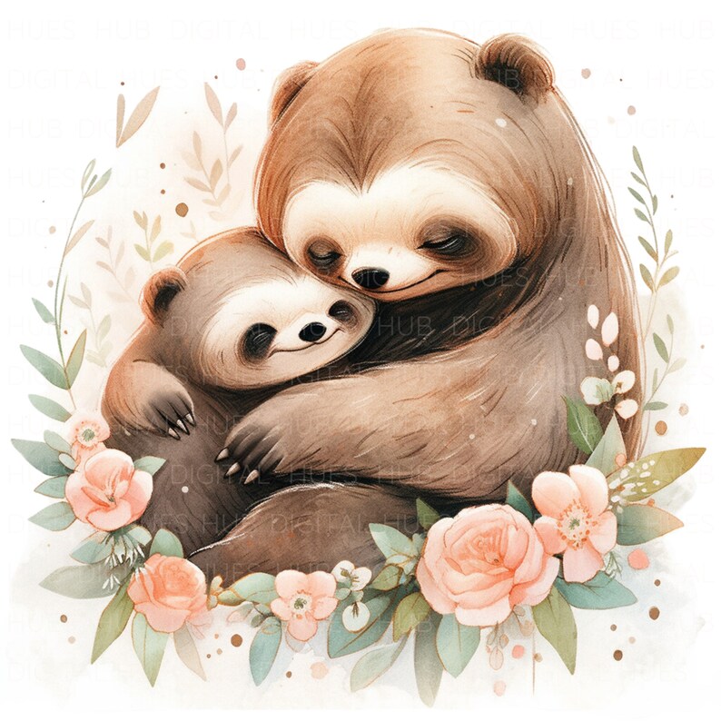 10 Watercolor Animal Mother and Baby Clipart Mothers Day Clipart High ...