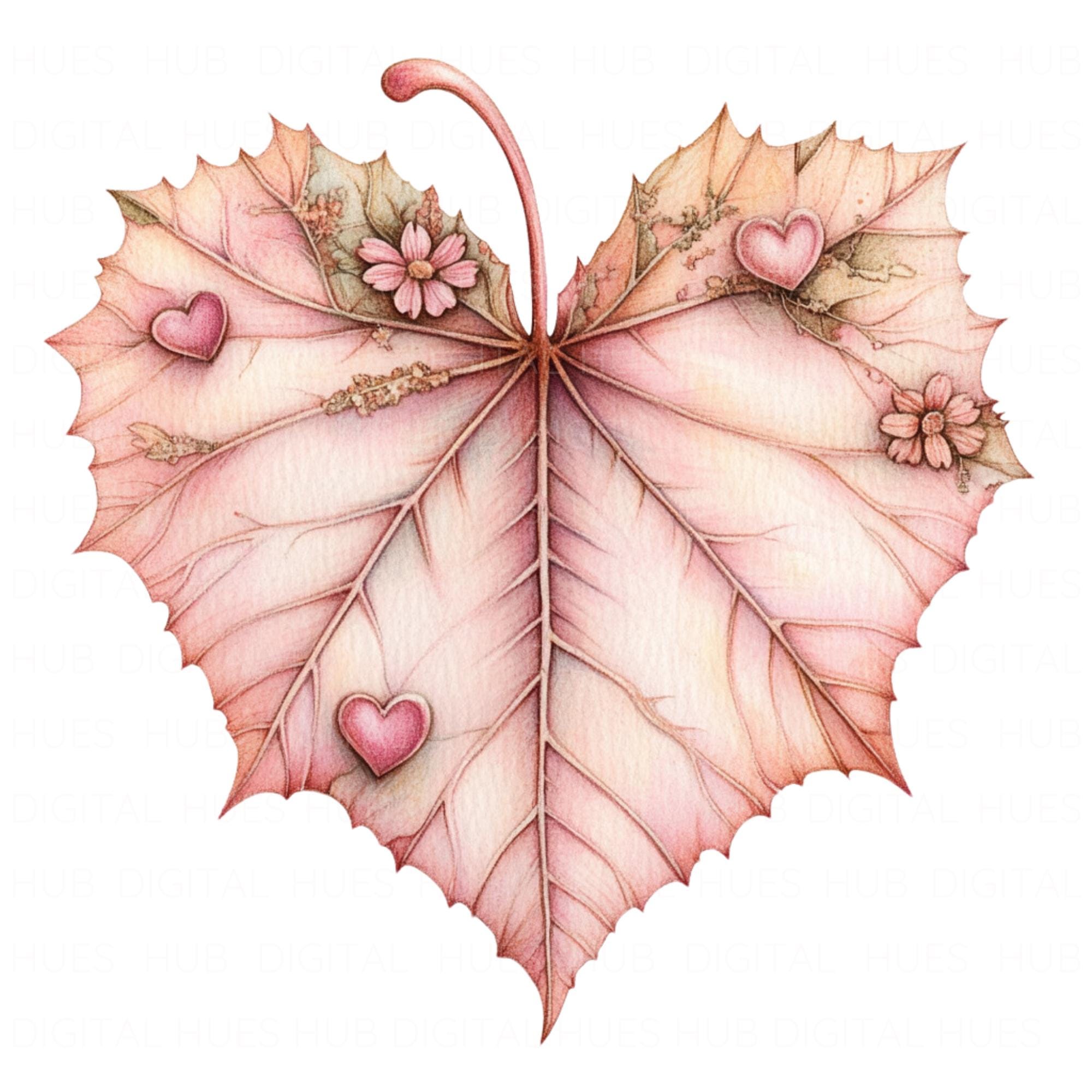 12 Heart Autumn Leaf Clipart Fall Leaves Heart Shape Printable High ...