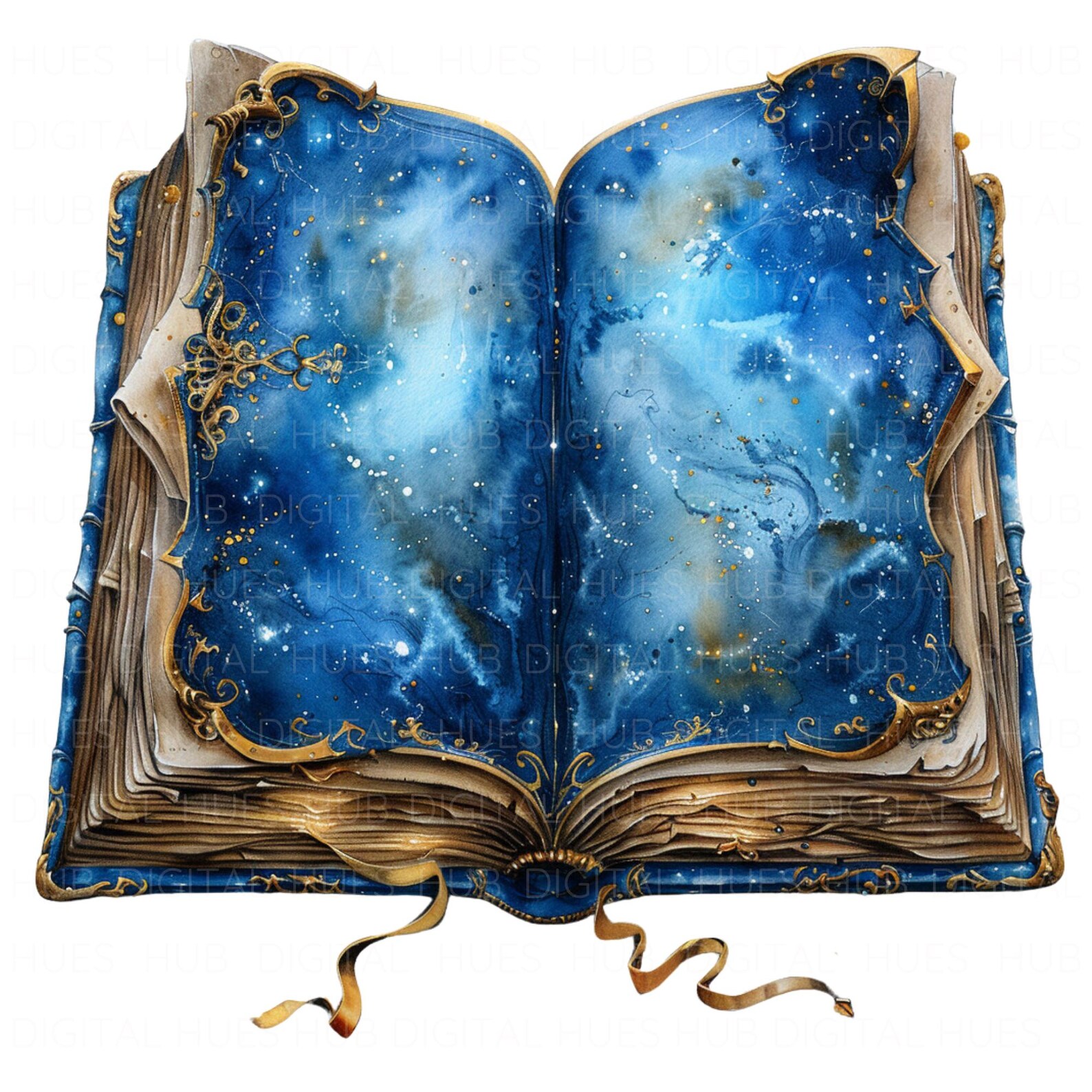 10 Blue Magic Book Clipart Watercolor Old Book Pile Fantasy Clipart ...