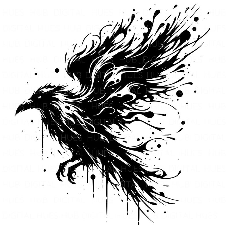 11 Abstract Halloween Raven Clipart Watercolor Gothic Raven Halloween ...